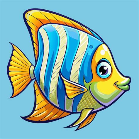Un Dessin Animé Dun Poisson Avec Un Visage Jaune Et Des Rayures Bleues