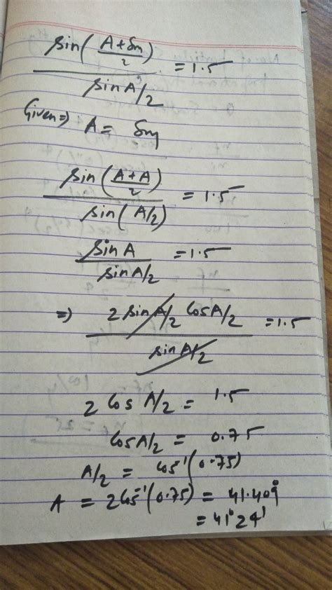 24 angle of minimum deviation a prism of refractive index 1 5 is equal