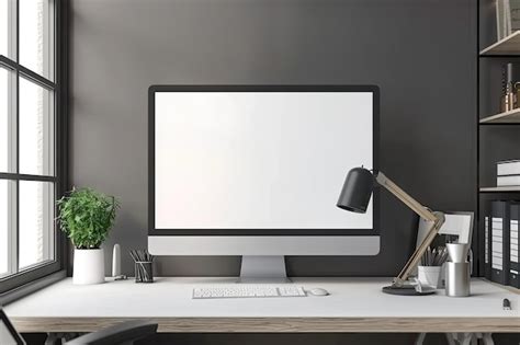 3d Rendering Modern Workspace With Computer Lamp Supplies And
