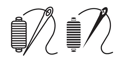 실 바늘 아이콘은 라이너와 솔리드 스타일로 설정되어 있습니다 가위에 대한 스톡 벡터 아트 및 기타 이미지 가위 검은색 공예 Istock