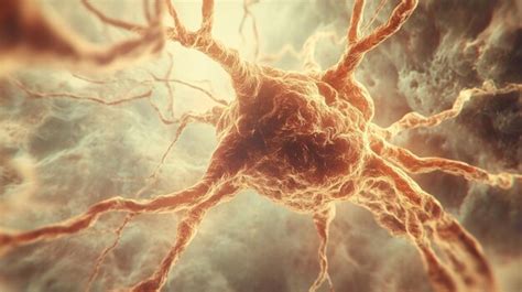 A Closeup Microscopic View Of A Human Nerve Cell Or Neuron Showing Its Complex Structure