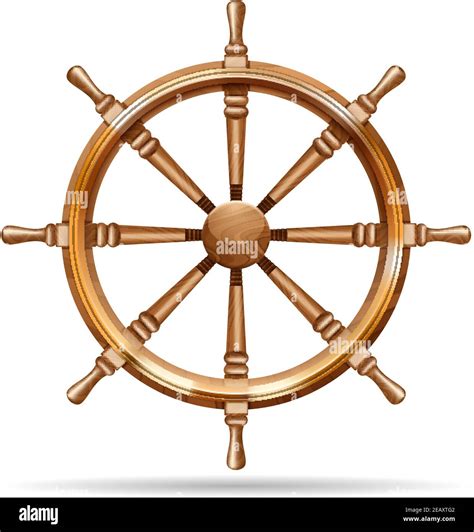 Antique Wooden Ship Wheel On The White Background Isolated Vector
