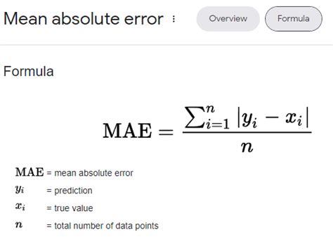 mean absolute error calculation example printable online
