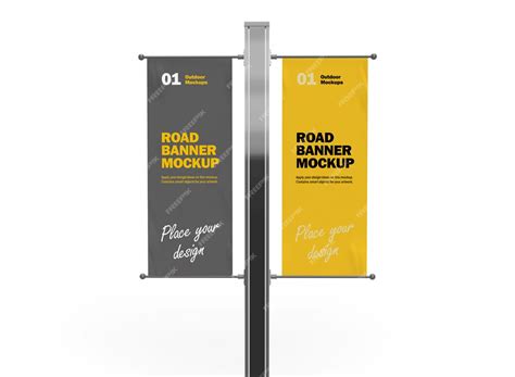 Front View Of 3d Vertical Double Road Banners Mockup Premium Psd