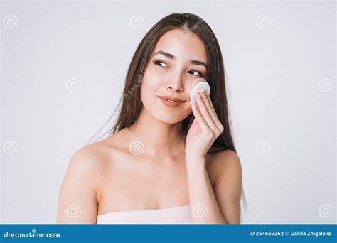 Beauty Portrait Of Happy Smiling Asian Woman With Dark Long Hair With