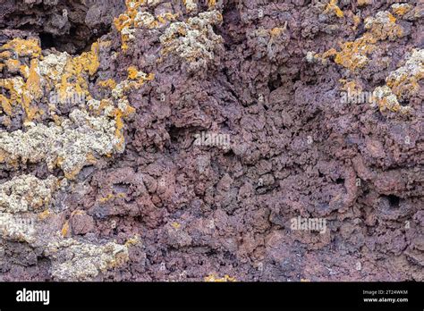 Detailed Rock Structure With Lichen In A Spatter Cone In The Craters Of