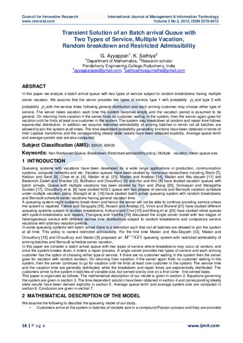 Pdf Transient Solution Of An Batch Arrival Queue With Two Types Of Service Multiple Vacation
