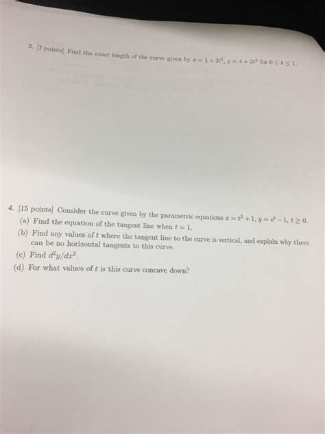 Solved Find The Exact Length Of The Curve Given By X 1