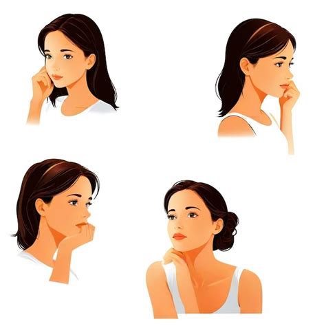 Girlthinking Vector Set White Background Isolated Premium Ai