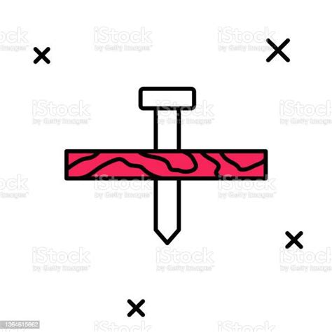 흰색 배경에 고립 된 윤곽 금속 손톱과 나무 판자 아이콘을 채웠다 벡터 가득 찬에 대한 스톡 벡터 아트 및 기타 이미지 가득 찬 강철 건설 산업 Istock