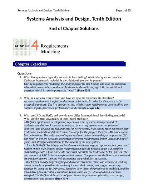 Systems Analysis And Design Tenth Edition End Of Chapter Solutions Chapter 4 Requirements