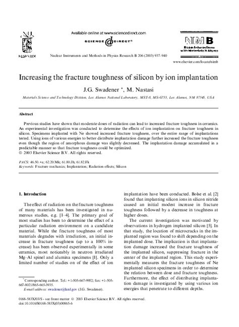Pdf Increasing The Fracture Toughness Of Silicon By Ion Implantation