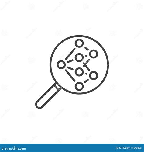 Magnifying Glass With Neural Network Vector Concept Outline Icon Stock Illustration