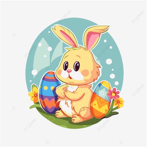 부활절 장난감을 가진 귀여운 만화 토끼 벡터 고립 된 만화 부활절 장식으로 스티커 디자인 상표 Png 일러스트 및 벡터 에 대한 무료 다운로드 Pngtree