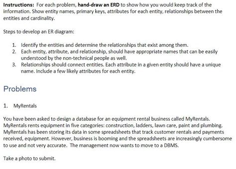 Solved Instructions For Each Problem Hand Draw An Erd To Chegg