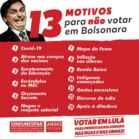 13 Motivos Para Não Votar Em Bolsonaro Sindunespar
