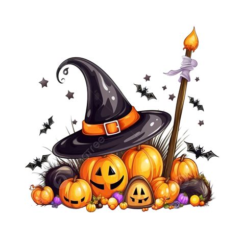 Tarjeta De Halloween Png Sombreros De Bruja Escobas De Bruja