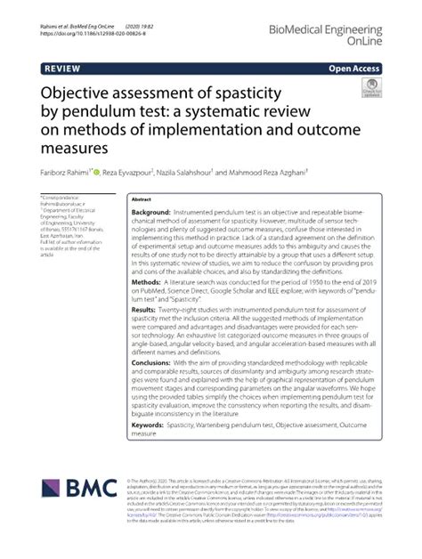 Objective Assessment Of Spasticity By Pendulum Test A Systematic
