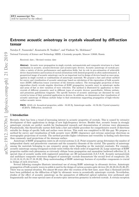 Pdf Extreme Acoustic Anisotropy In Crystals Visualized By Diffraction