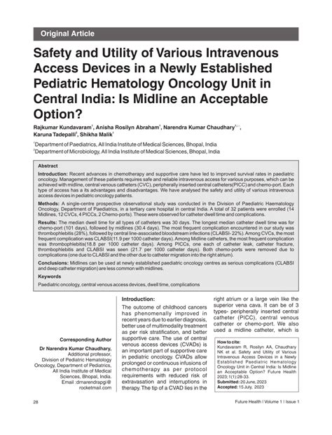 Pdf Safety And Utility Of Various Intravenous Access Devices In A Newly Established Pediatric Pdf Safety And Utility Of Various Intravenous Access Devices In A Newly Established Pediatric
