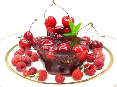 Cherry Dessert With Pudding And Jelly Stock Image Image Of Curd Mint
