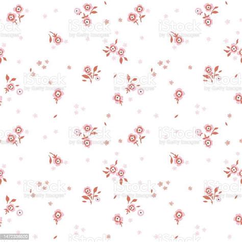 흰색 배경에 작은 분홍색 꽃과 붉은 잎의 패턴입니다 그래픽 인쇄 꽃 삽화 꽃 벡터 벡터 꽃 패턴입니다 0명에 대한 스톡 벡터 아트 및 기타 이미지 Istock