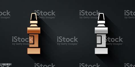 블랙 백으로 격리된 골드 및 실버 마커 펜 아이콘 긴 그림자 스타일 벡터 거리표식에 대한 스톡 벡터 아트 및 기타 이미지 거리표식 고정됨 교육 Istock