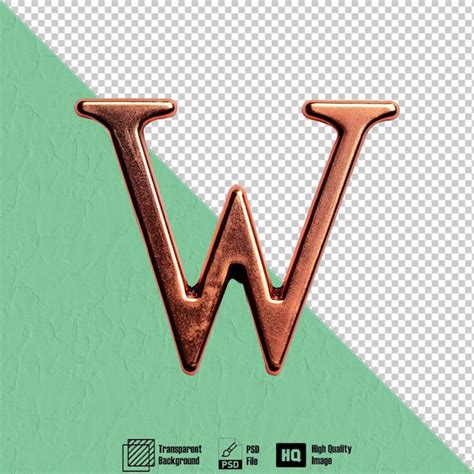 Copper Outline Letter W Symbol Isolated On Transpatent Background