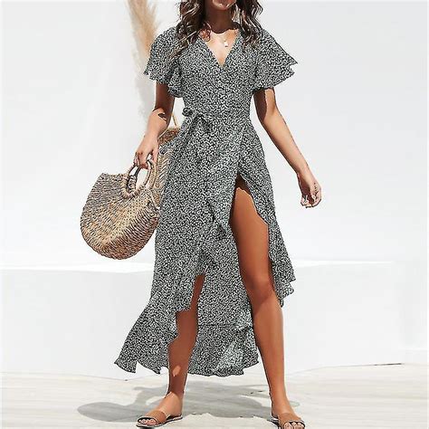 Zomer Strand Maxi Jurk Vrouwen Bloemenprint Boho Lange Chiffon Jurk