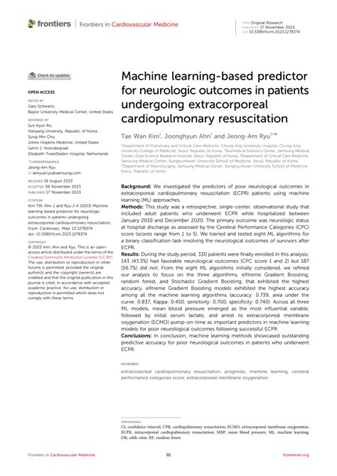 pdf machine learning based predictor for neurologic outcomes in