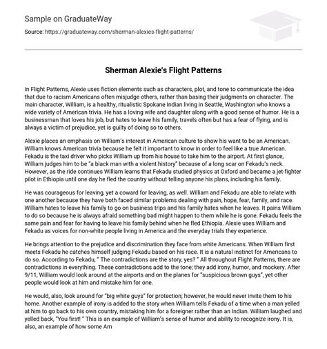 ⇉sherman Alexies Flight Patterns Analysis Essay Example Graduateway