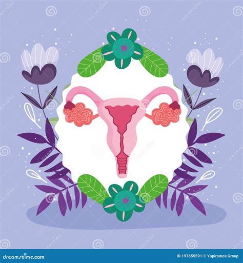 Female Human Reproductive System Beautiful Organ And Flowers Stock
