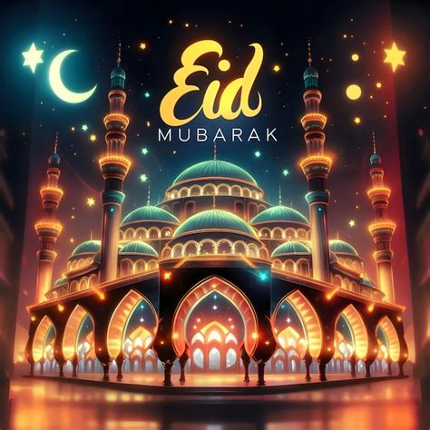 Premium Photo Eid Mubarak Moon Mosque And Beautiful Background