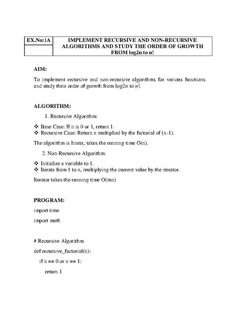Ad3351 Daa Lab Manual Anna University Regulation 2021 Ex1a