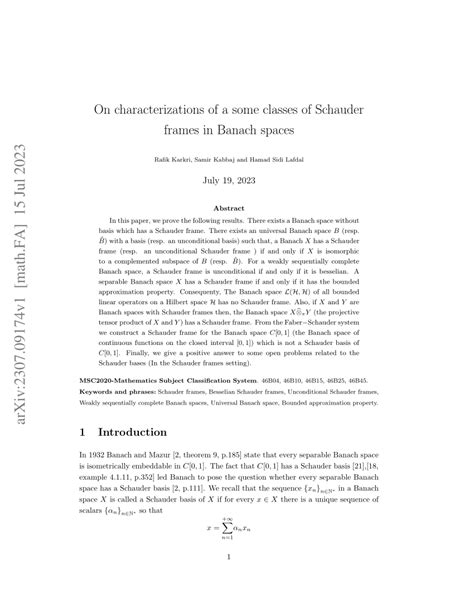 Pdf On Characterizations Of A Some Classes Of Schauder Frames In Banach Spaces