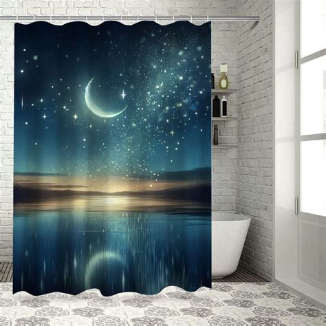 Lzatpd Night Starry Sky Shower Curtain Black Dark Navy Stars White