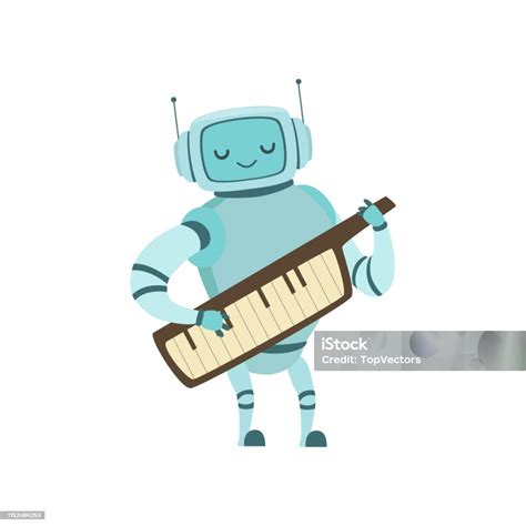 귀여운 로봇 음악가 재생 에서 키 타르 악기 벡터 일러스트 Classical Concert에 대한 스톡 벡터 아트 및 기타 이미지 Classical Concert