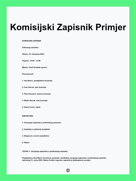 Komisijski Zapisnik Primjer