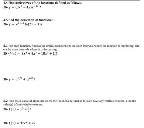 solved 4 4 find derivatives of the functions defined as