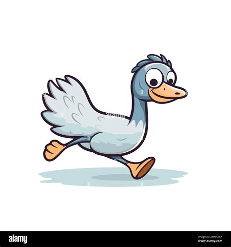 Duck Running Isolated On White Background Cartoon Style Vector
