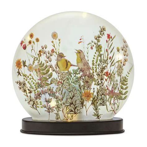 Melrose Led Frosted Bird Floral Globe Table Decor 2 Piece Set