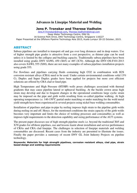 PDF Advances In Linepipe Material And Welding