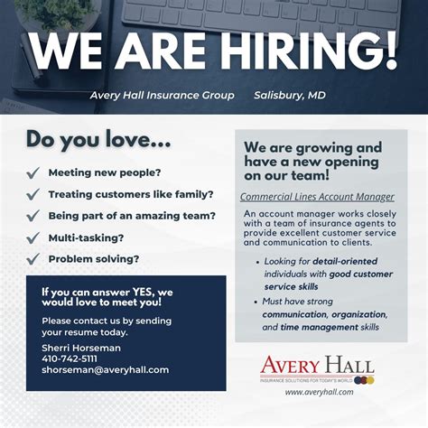 Avery Hall Insurance Group On Linkedin Hiring Mdjobs Salisburyjob