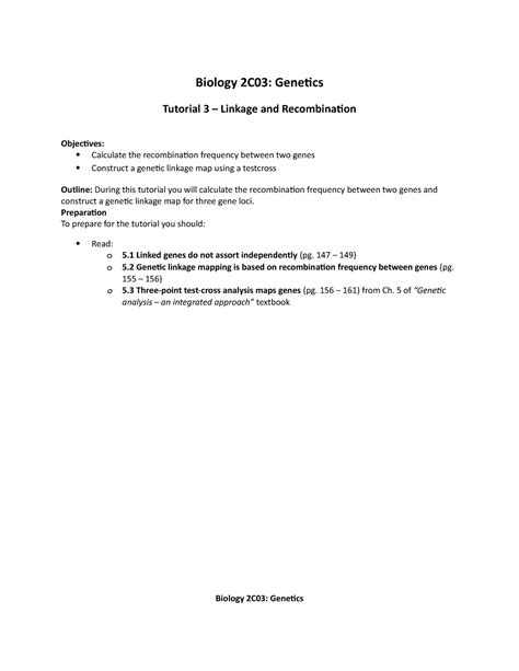 Tutorial 3 Linkage And Recombination Biology 2C03 Genetics Tutorial