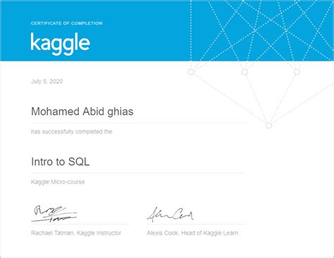mohamed abid ghias completed the intro to sql course on kaggle