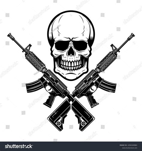 Illustration Skull Crossed Assault Rifles Design Stock Vector Royalty