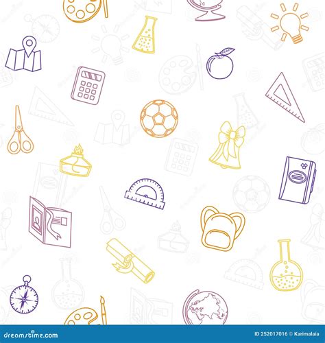 Seamless Pattern With Outline School Items Stock Vector Illustration