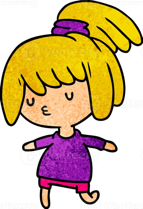 Textured Cartoon Illustration Of A Cute Kawaii Girl 45037853 Png