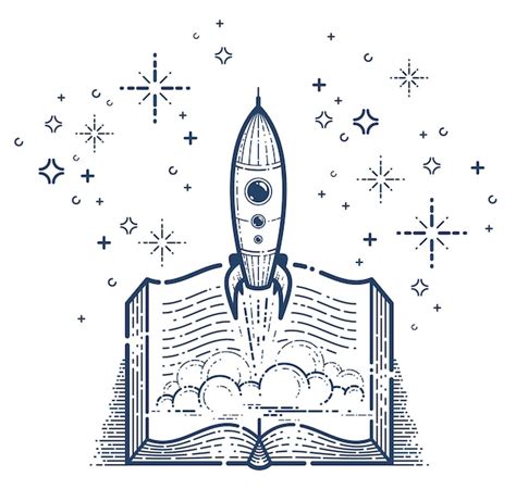 Premium Vector Open Book With Launching Rocket Vector Linear Icon