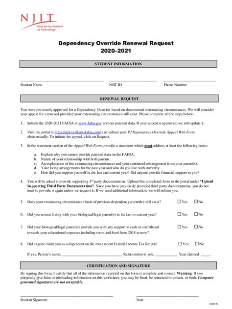 Fillable Online Dependency Override Request Form Fax Email Print